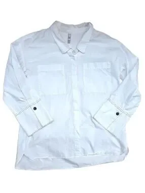 Tops | Zara Classic White Cotton Oversize Shirt With Navy Stitching ...